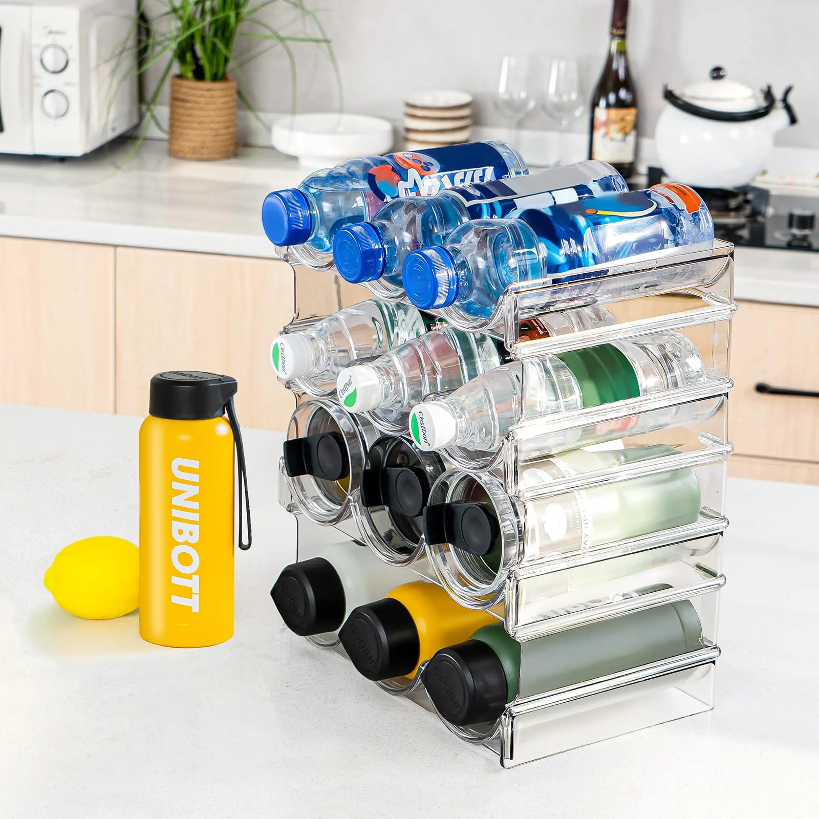 Puricon Stackable Water Bottle Organizer For Cabinet Clear Bottle ...