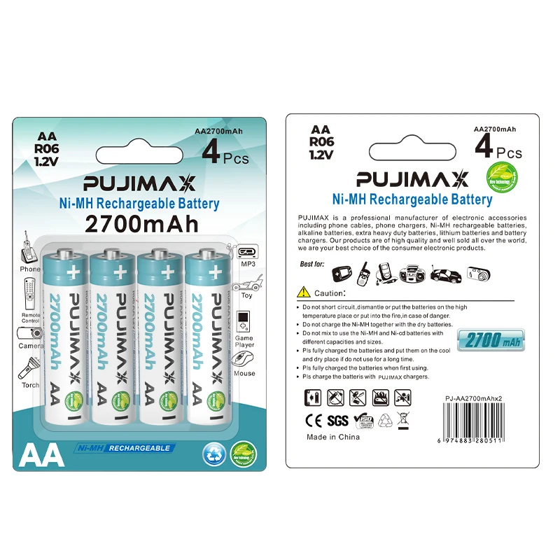 Pujimax 4pcs 2700mah Aa Nimh Battery Pack Home Remote Control Batteries ...