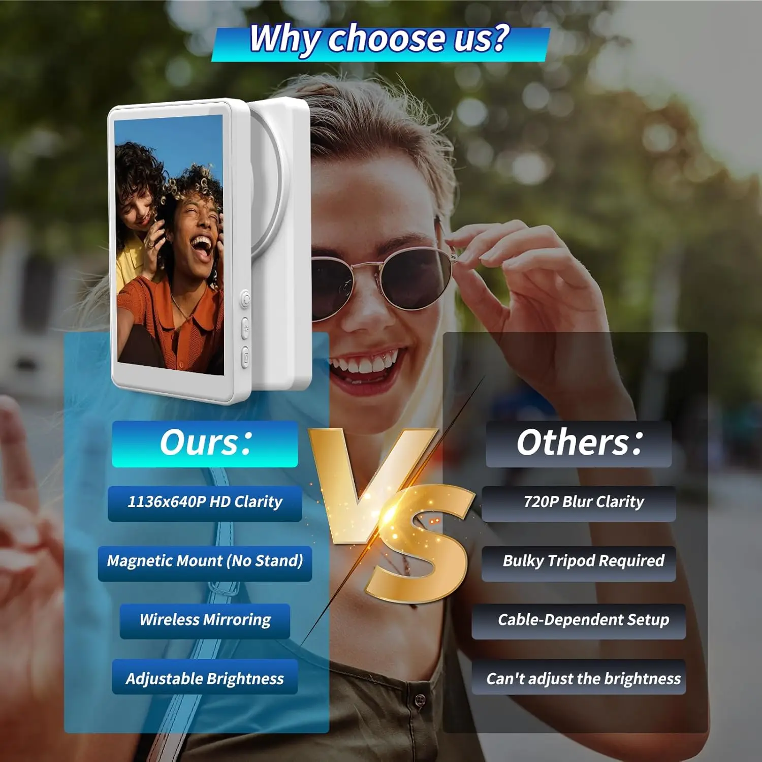 Mini Selfie Remote Control - 1080P Wireless Magnetic Monitor