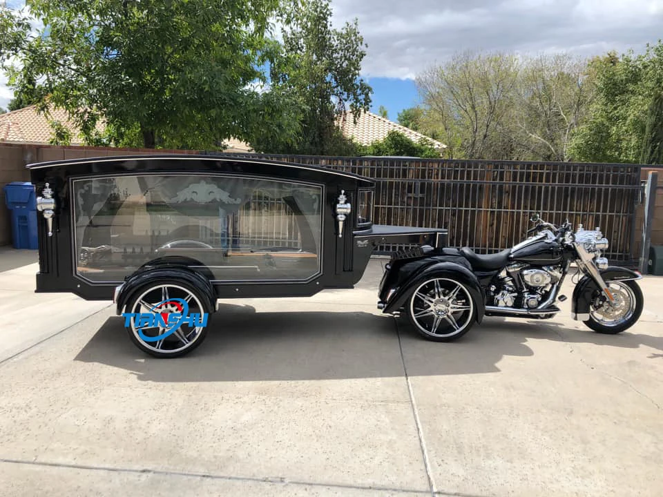 Retro Black Hearse Modern Classic Black Single Axle Motorcycle Coffin ...