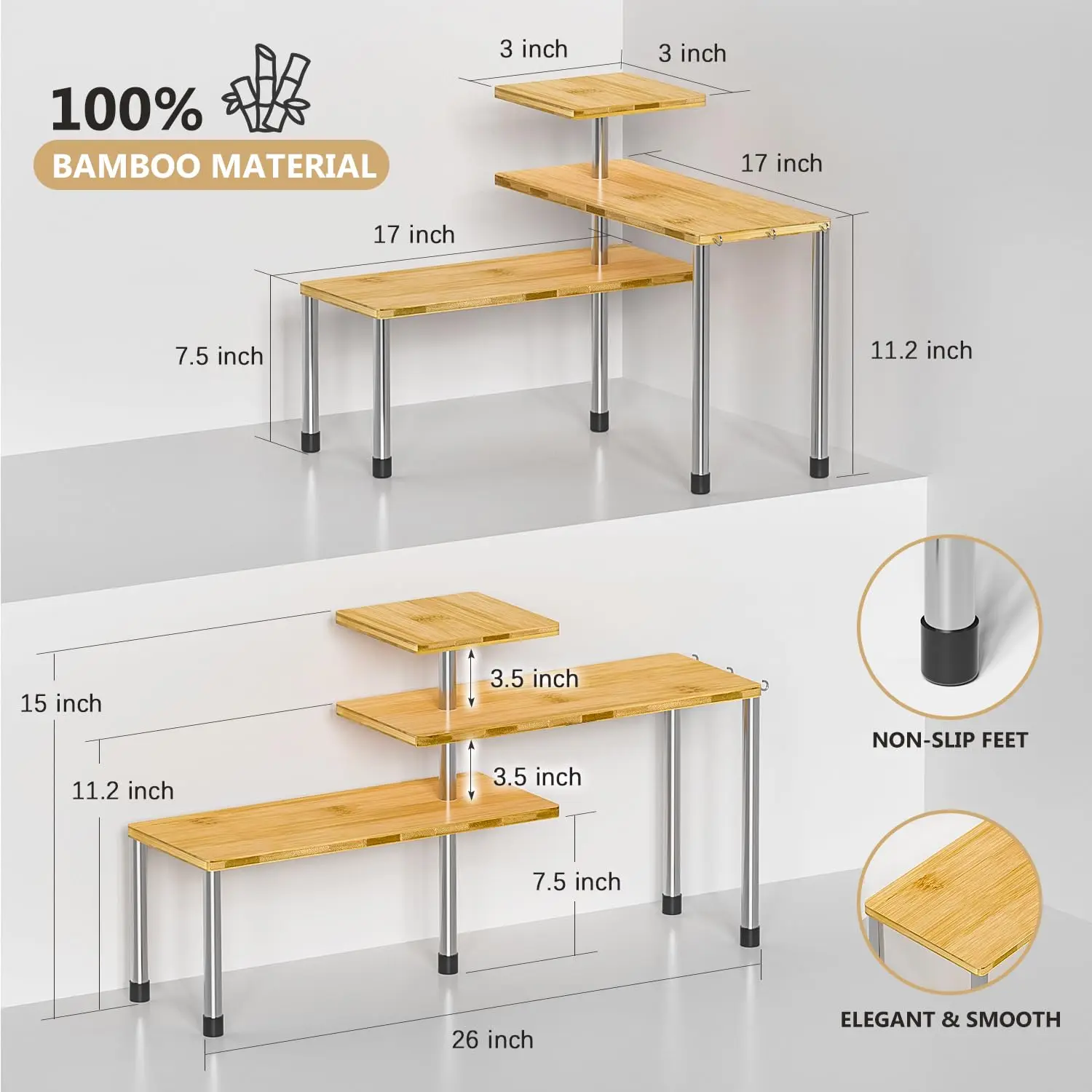 3 Tier Living Room Plant Stand Kitchen Adjustable Storage Rack Bamboo ...
