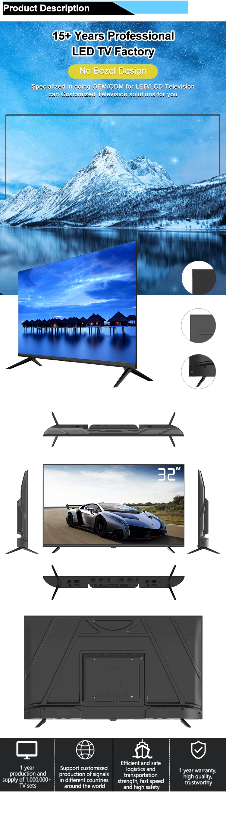Frameless LED 32" UHD Screen Television - Smart TV Android