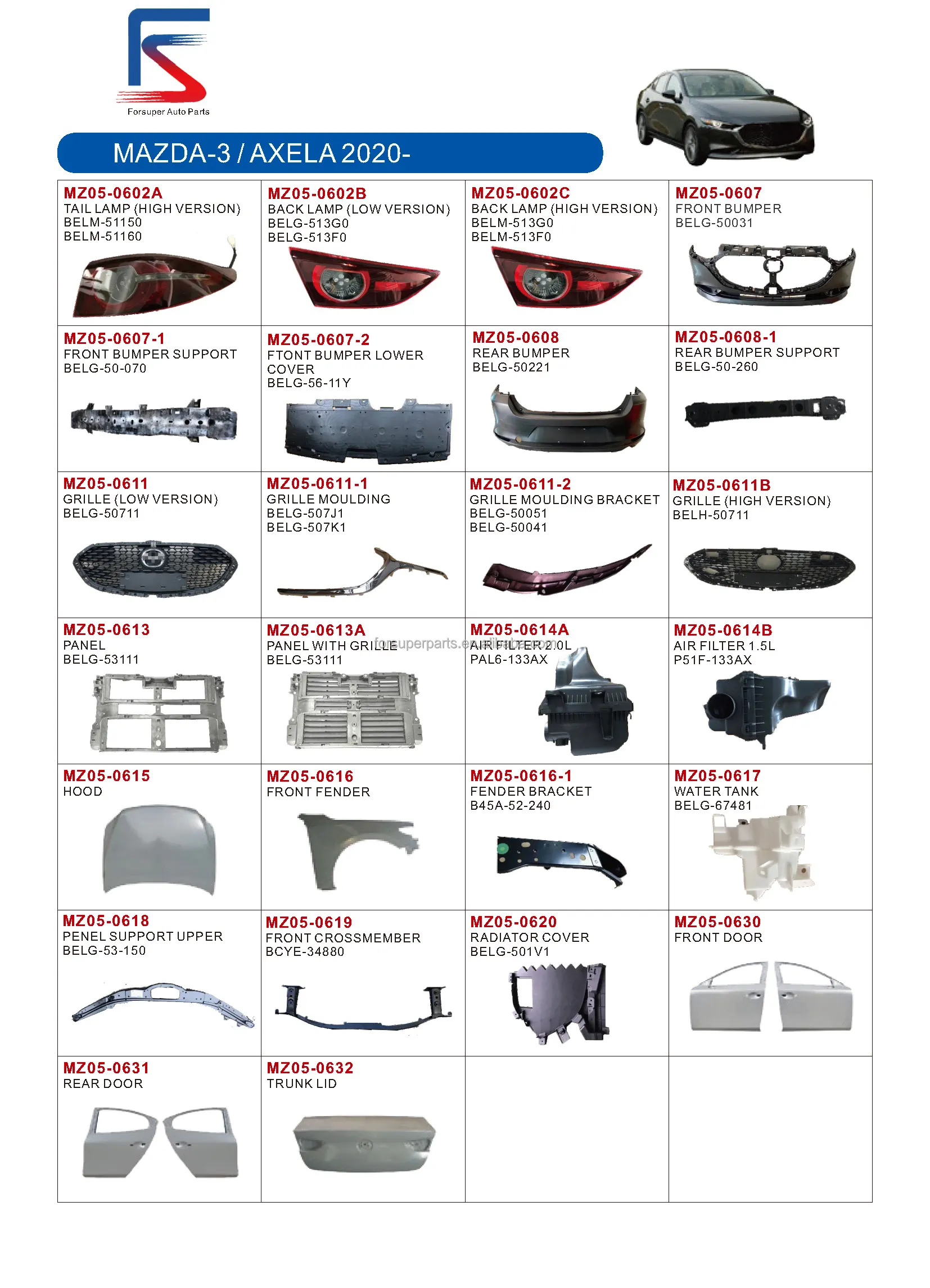 BELG-50711 Front Grille for MAZDA3 AXELA 2020 - Durable & Stylish