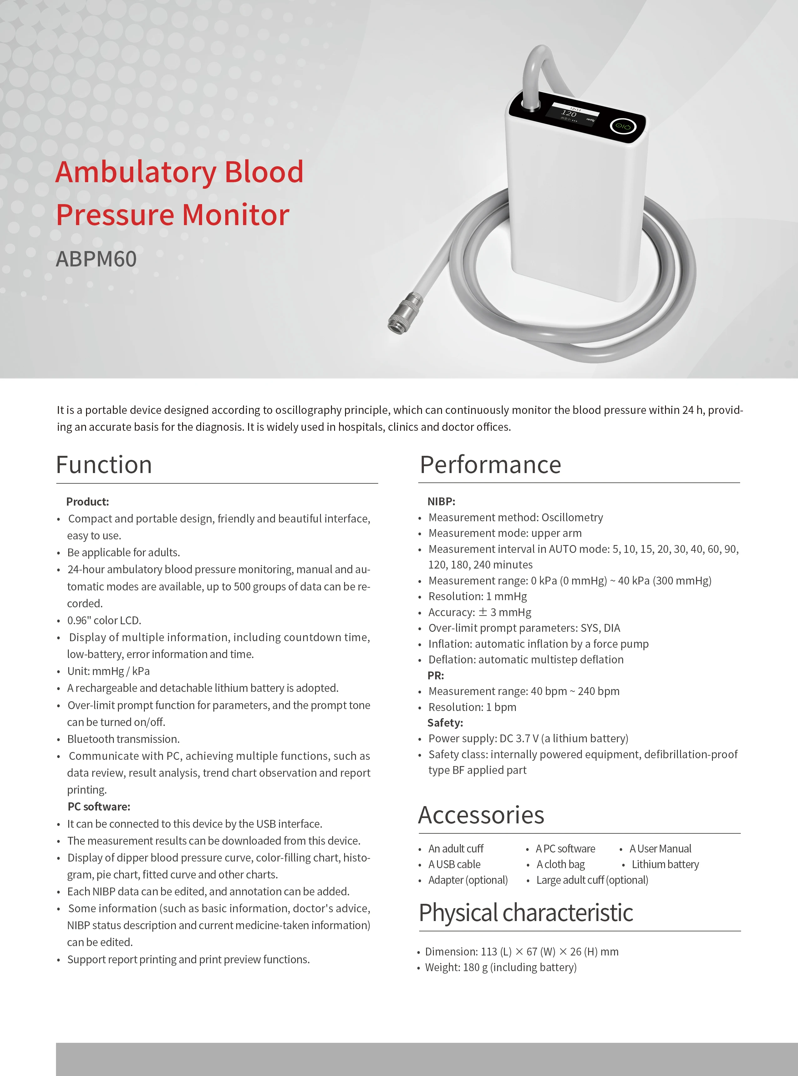 Contec Abpm60 Portable Ambulatory Blood Pressure Monitoring Monitor ...
