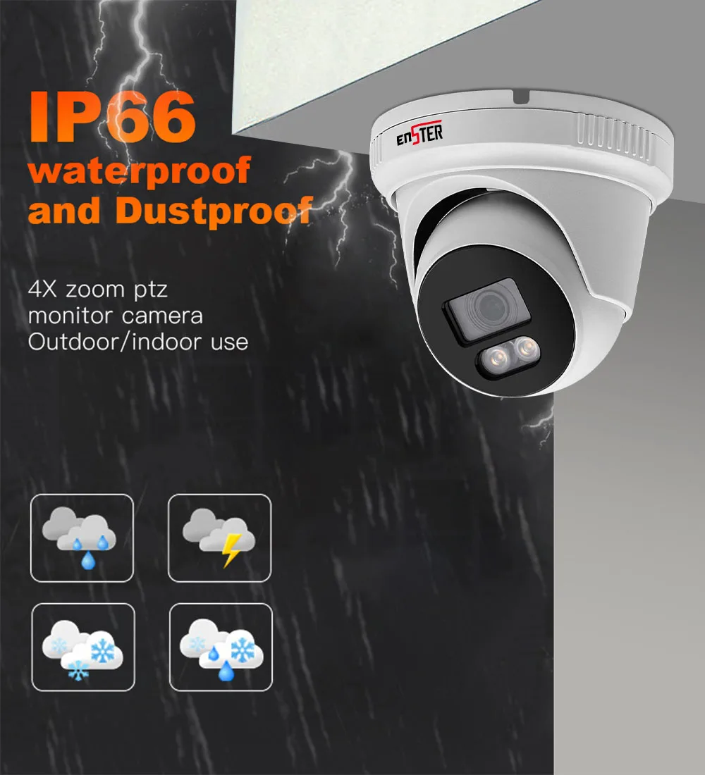 ENSTER 5MP 4K Turret Night Vision POE IP Camera - IP66 Waterproof
