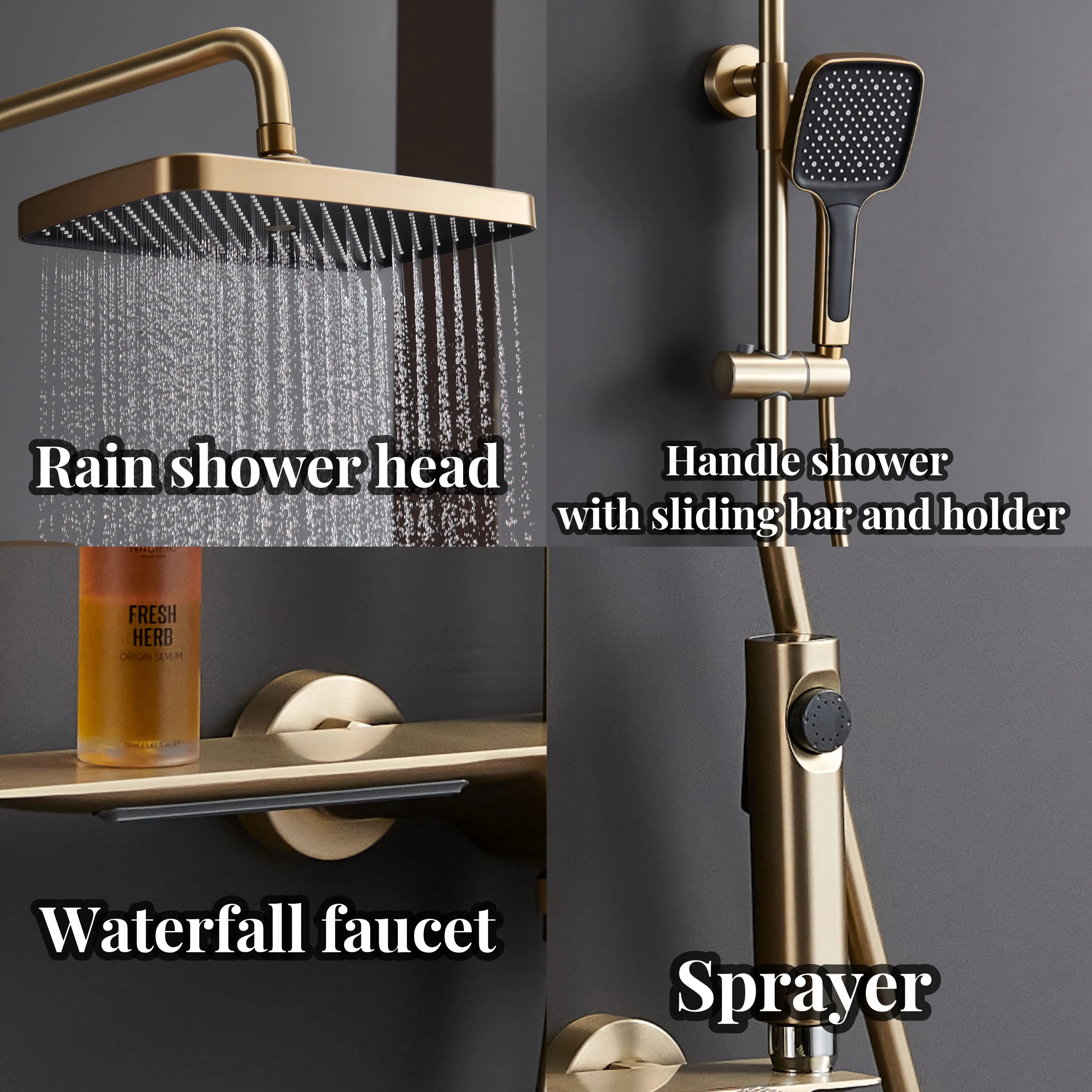 Modern Design Gold Color With Spray Handle Shower Set Thermostatic ...