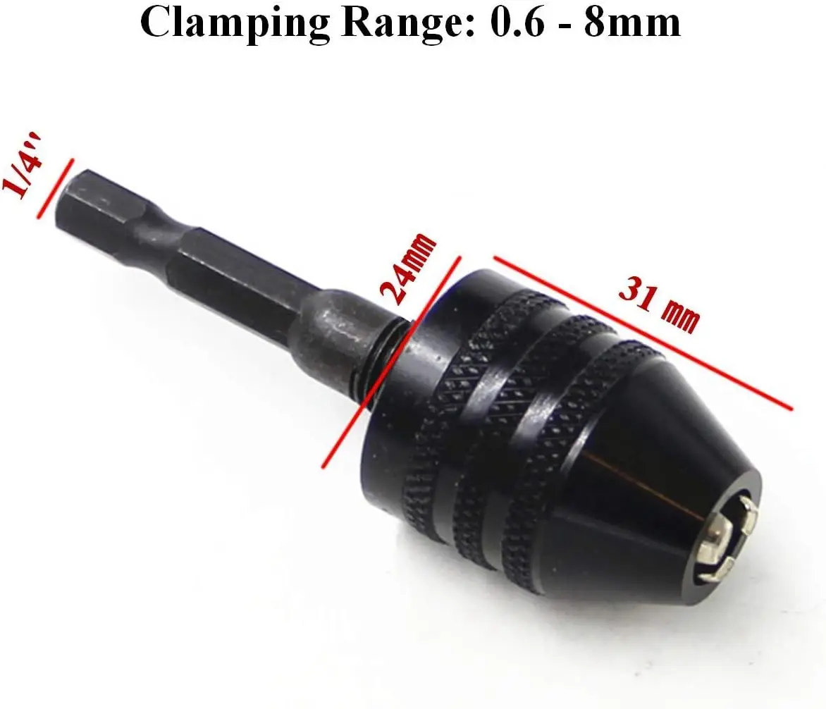 Mini Keyless Drill Chuck 1/4 Inch Hex Shank Adapter 0.6~8 mm 0.3-6.5mm ...