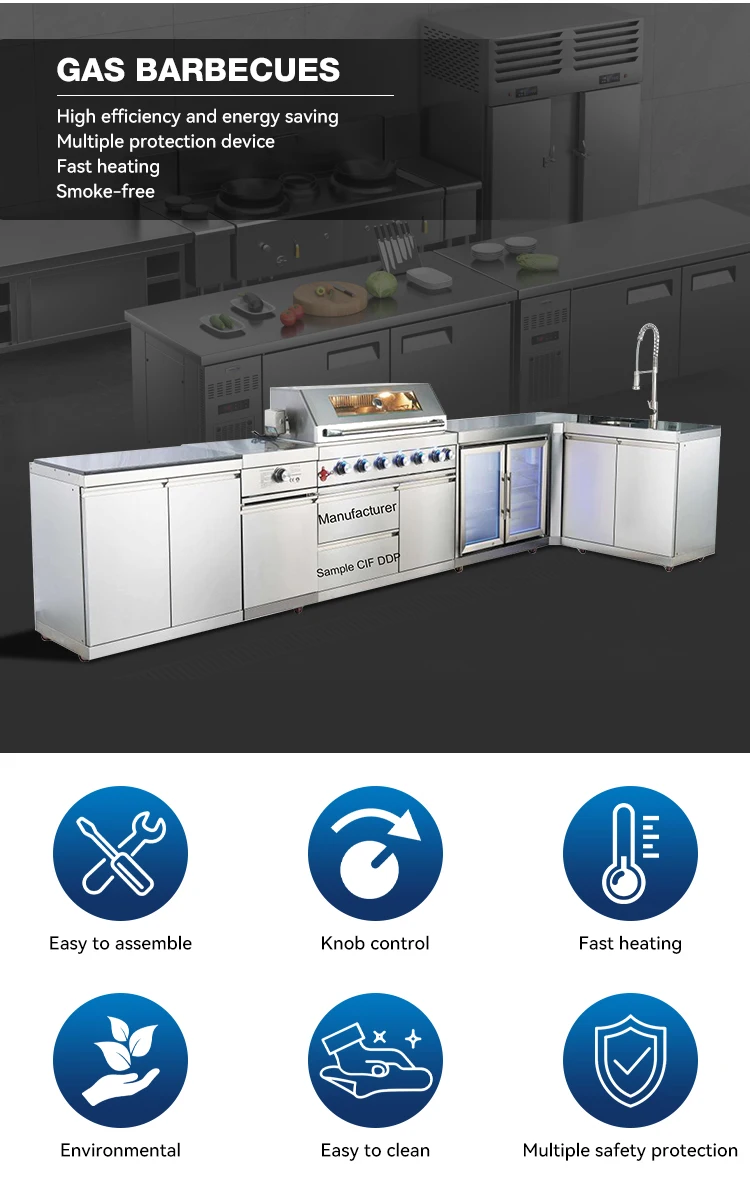 Outdoor Kitchen Island BBQ Grill Built in High End With Sink ...
