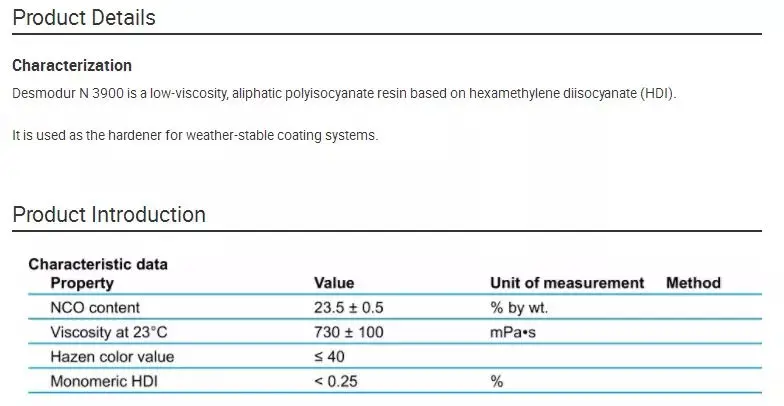 Desmodur N3300 - Aliphatic Isocyanates HDI Based Curing Agent