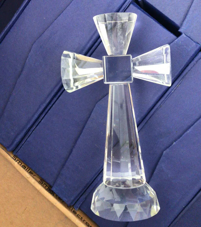 Clear Crystal Glass Standing Cross MH-15550 - Art & Collectible