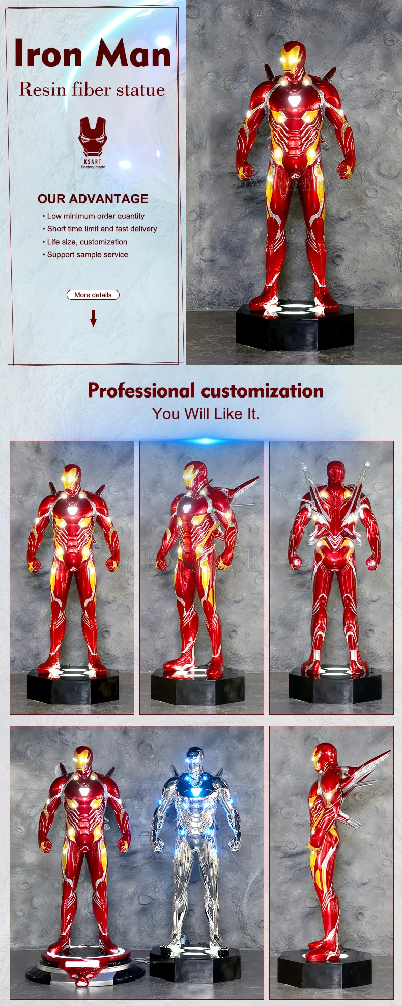 Factory Custom Large Iron Man Indoor Resin Sculpture Life-size Miracle ...