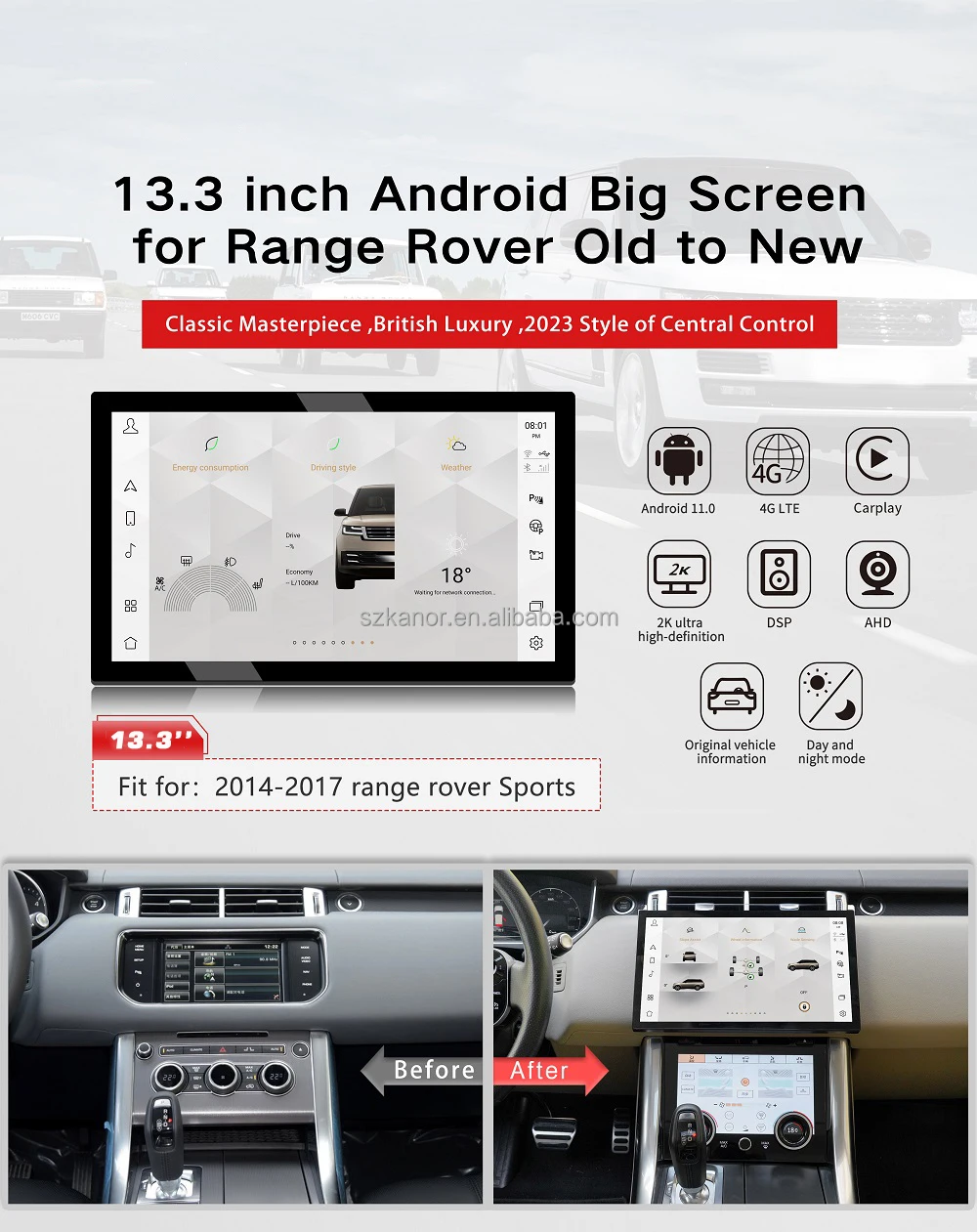 13.3" Touch Screen Car DVD Player for Range Rover Sport 2013-2016, GPS ...
