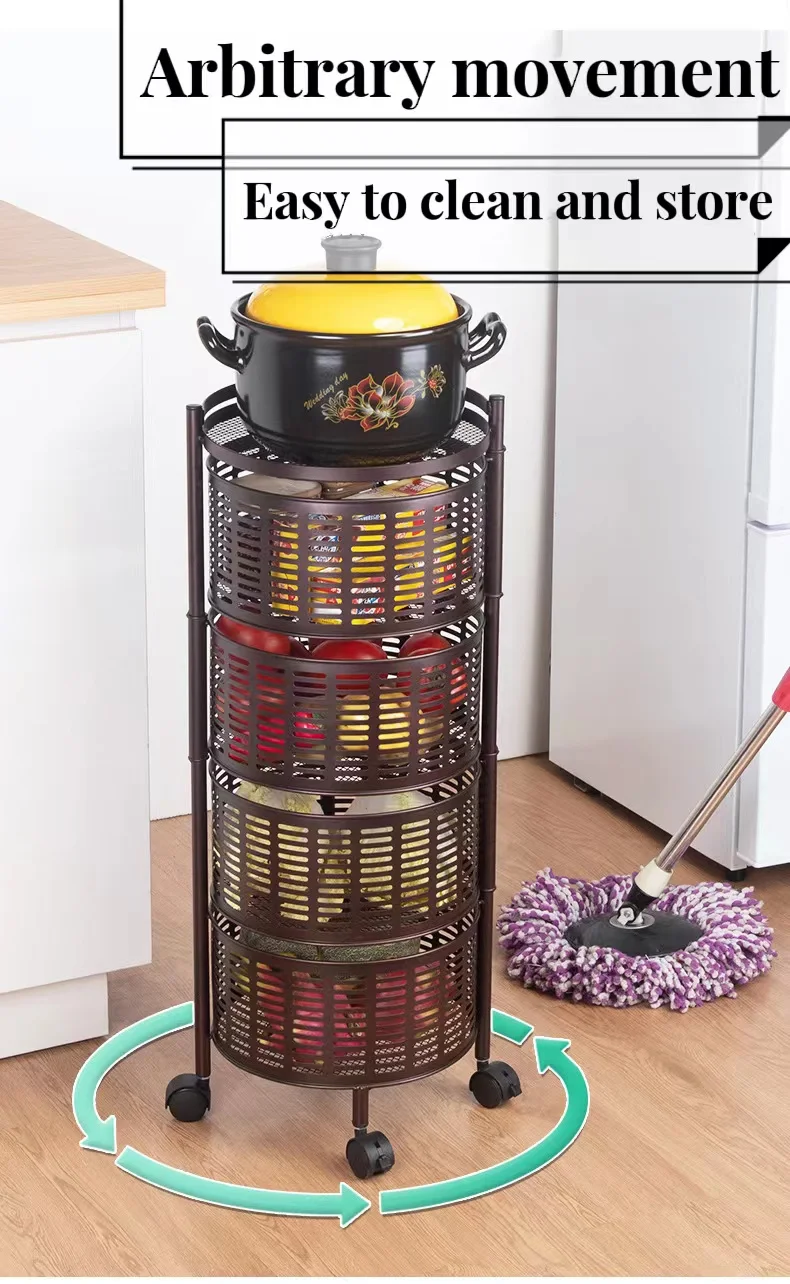 Fruits Vegetables 5 Layer Trolley Rotating Round Drawer Rotary Kitchen ...