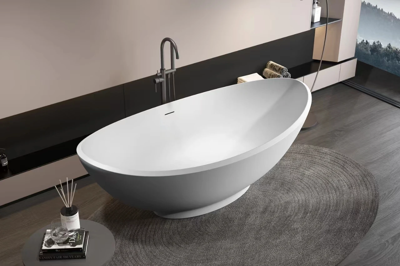 Modern Freestanding Matt White Solid Surface Bath Tub Artificial Stone ...