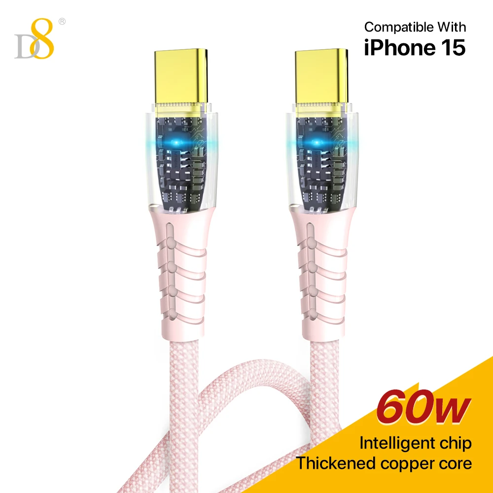 D8 Usb C Charger Cable (3.3ft 60w,),Led Type C Fast Charging Cable For ...