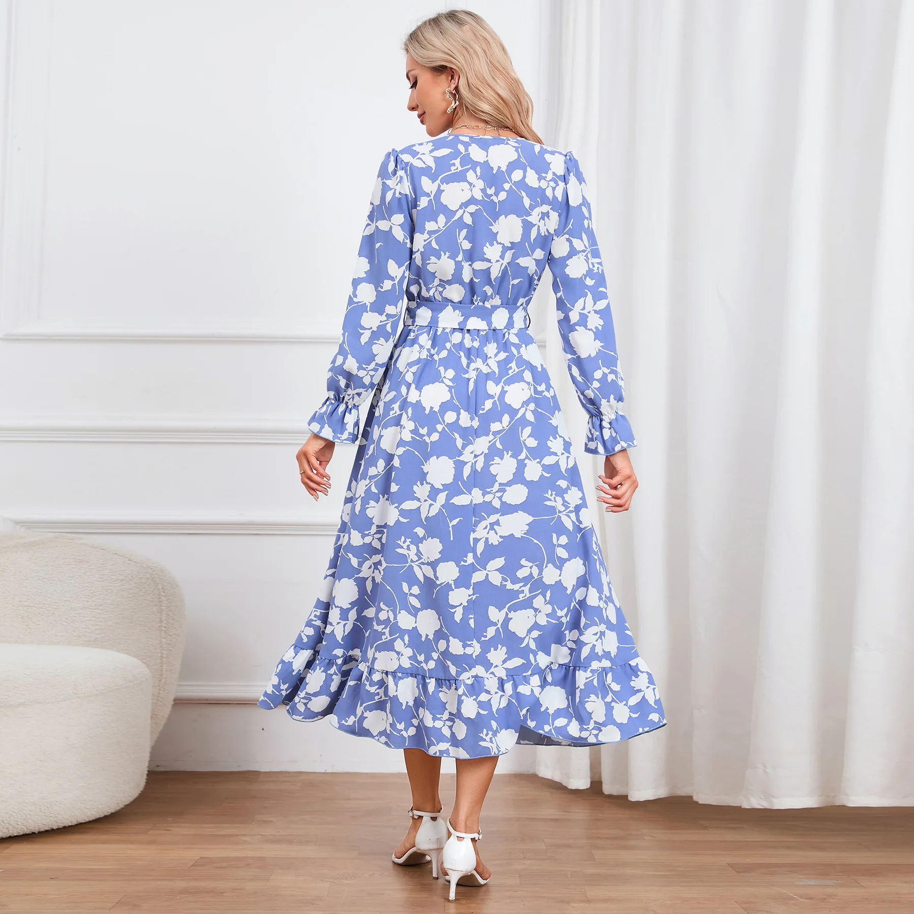 High Quality Women Clothing Casual Long Sleeve Dresses Print Flower ...