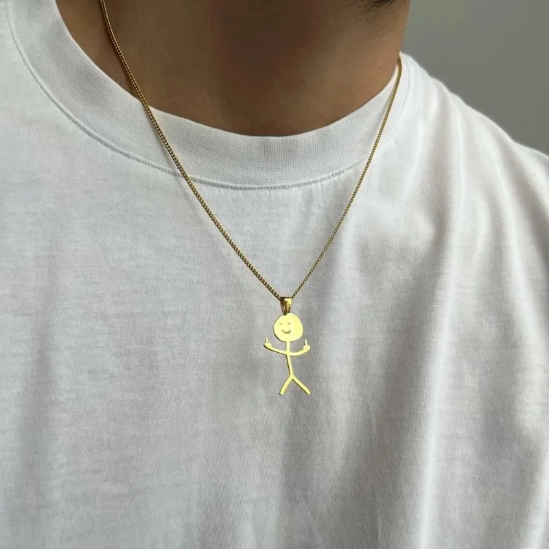 SC Personalized Middle Finger Stickman Pendant Necklace Stainless Steel ...
