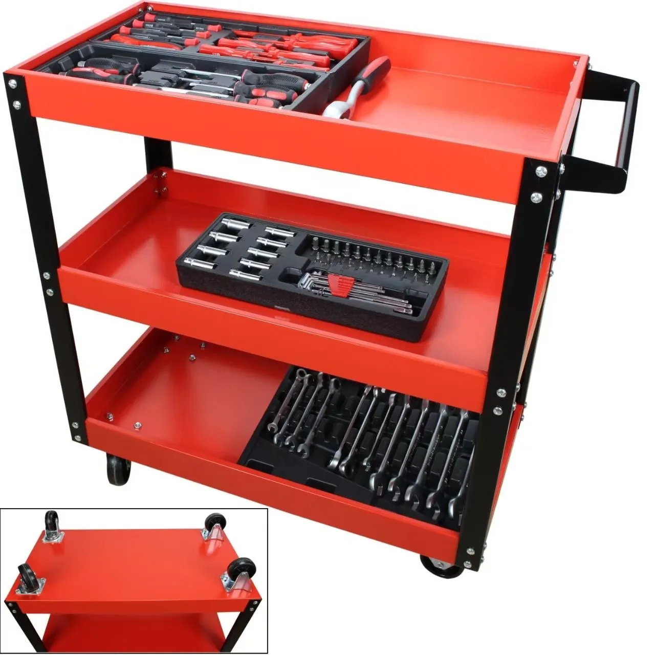 3-tier Rolling Tool Cart - 330LBS Metal Mechanic Tool Cart