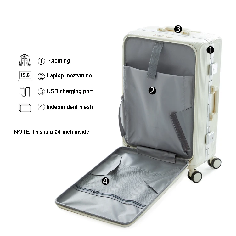 Multifunctional Hard Shell Aluminum Frame Luggage With Front Open Usb ...