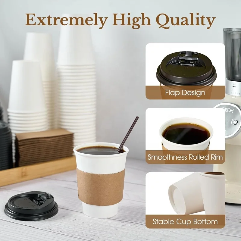 100 Pack 12 OZ to Go Coffee Cups Disposable Paper Coffee Cups With Lids ...