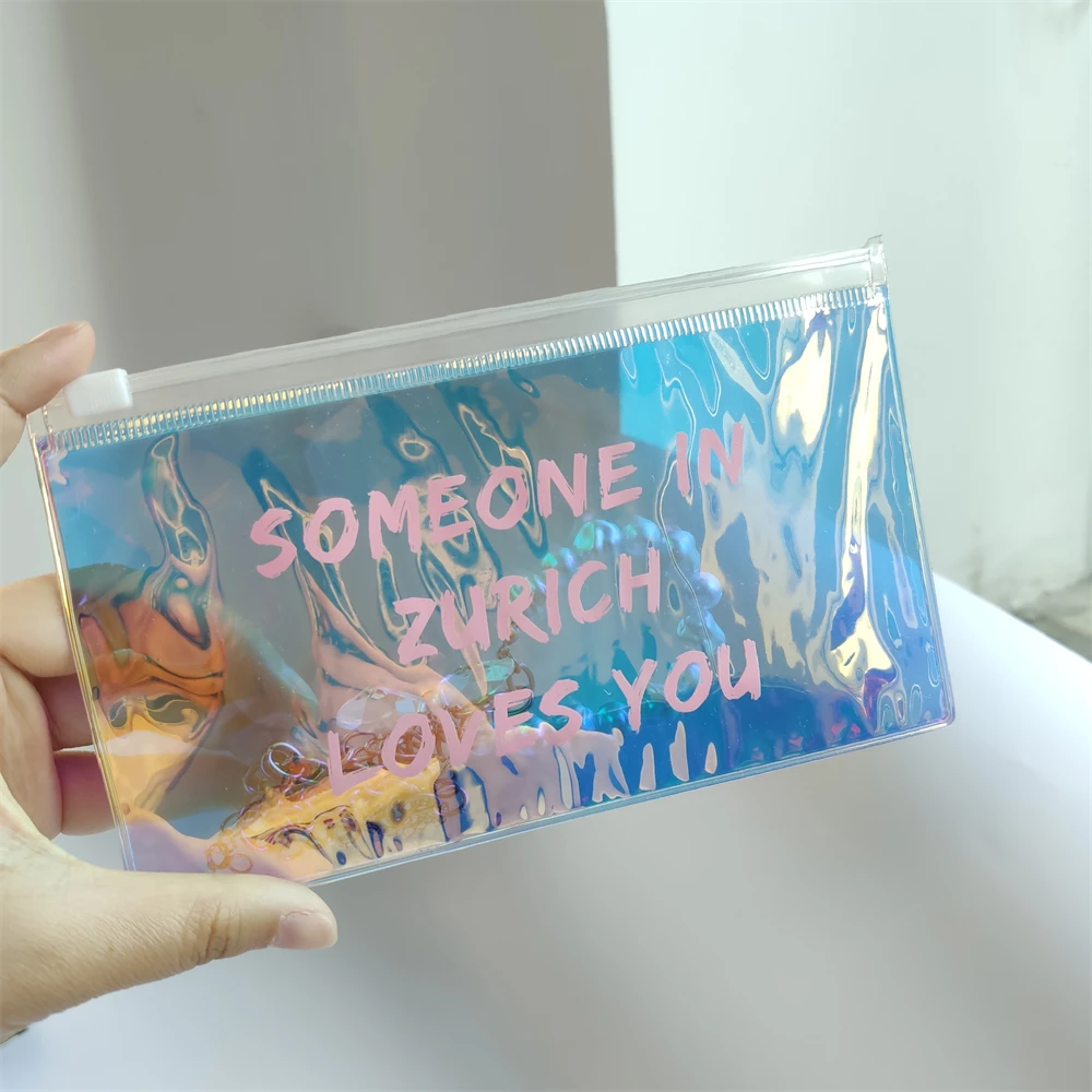 Luxury Pink Holographic Plastic Bag Custom Logo Transparent Clear ...