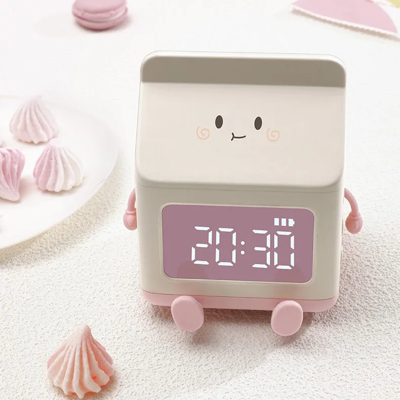 Cartoon Milk Box Digital Alarm Clock Square Electronic Children's Desk ...