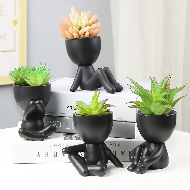 Humanoid Ceramic Planter Succulent Flower Pots Crafts Home Decoration ...