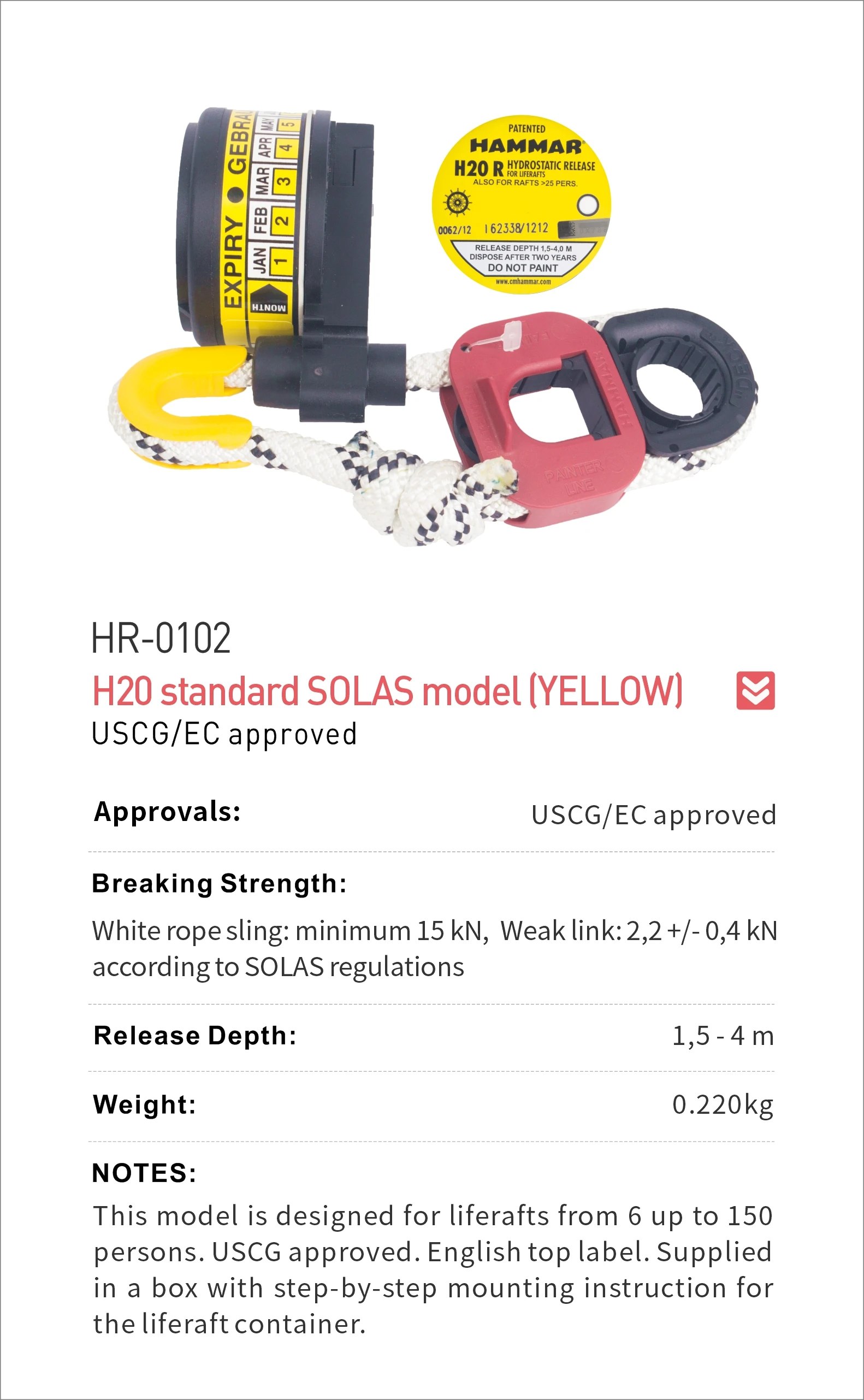 IMPA 330119 Quick Release Lashing Device for Inflatable Liferafts, USCG ...