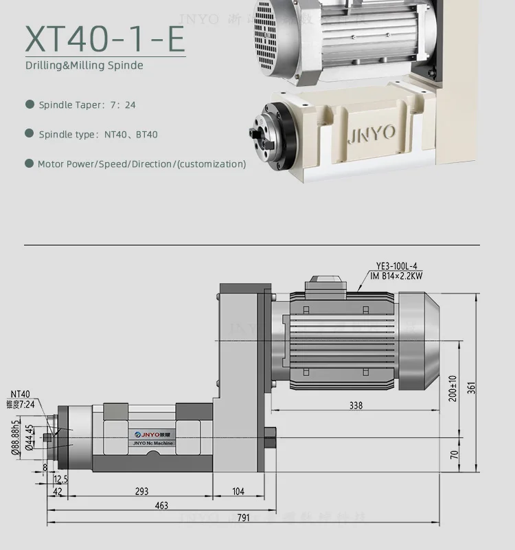 JNYO XT40-1-E Boring Milling BT40 - High Rigidity Power Head