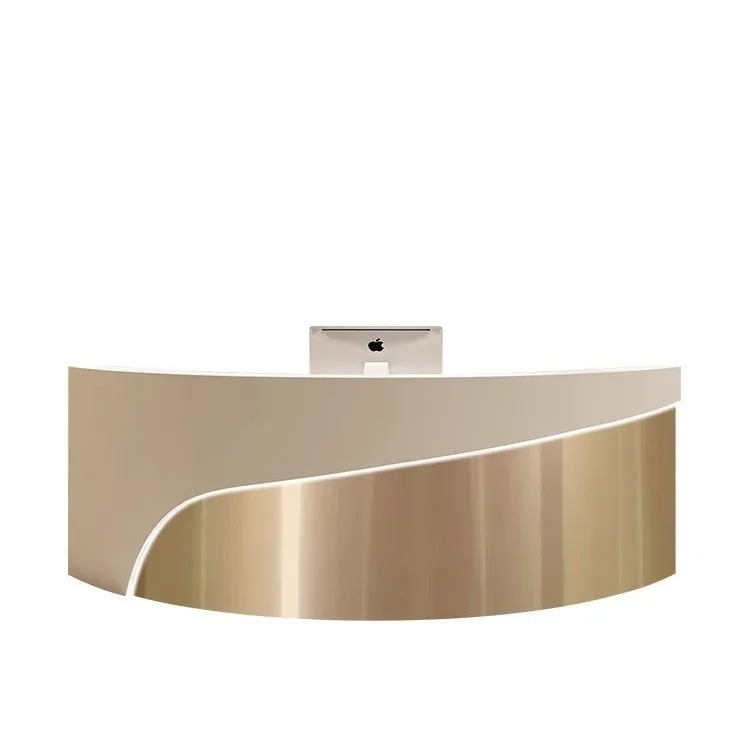 Modern Reception Desk Luxury Salon Reception Counter White Gold Curved ...