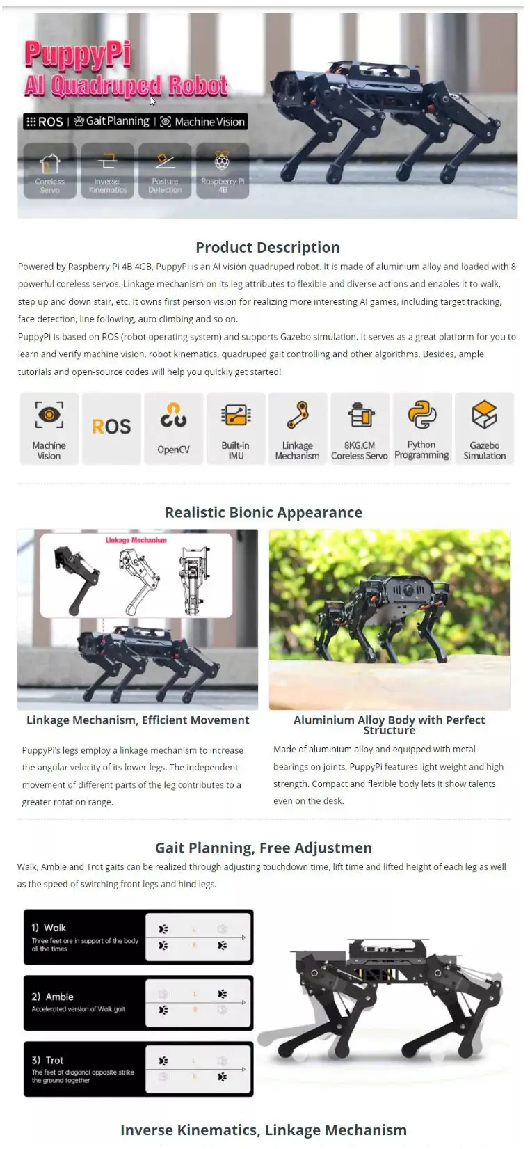 Puppypi Pro - Hiwonder ROS Quadruped Robot Dog with AI