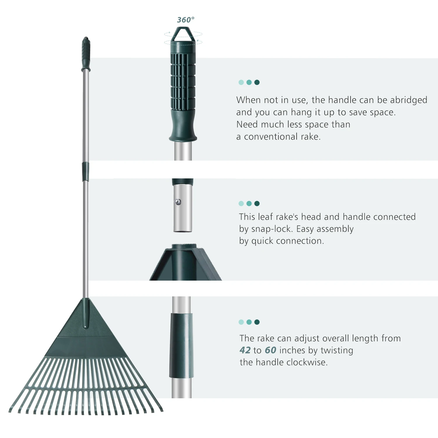 Green Plastic Lawn Rake Outdoor Garden Diy Hand Tools Gardening Leaves ...