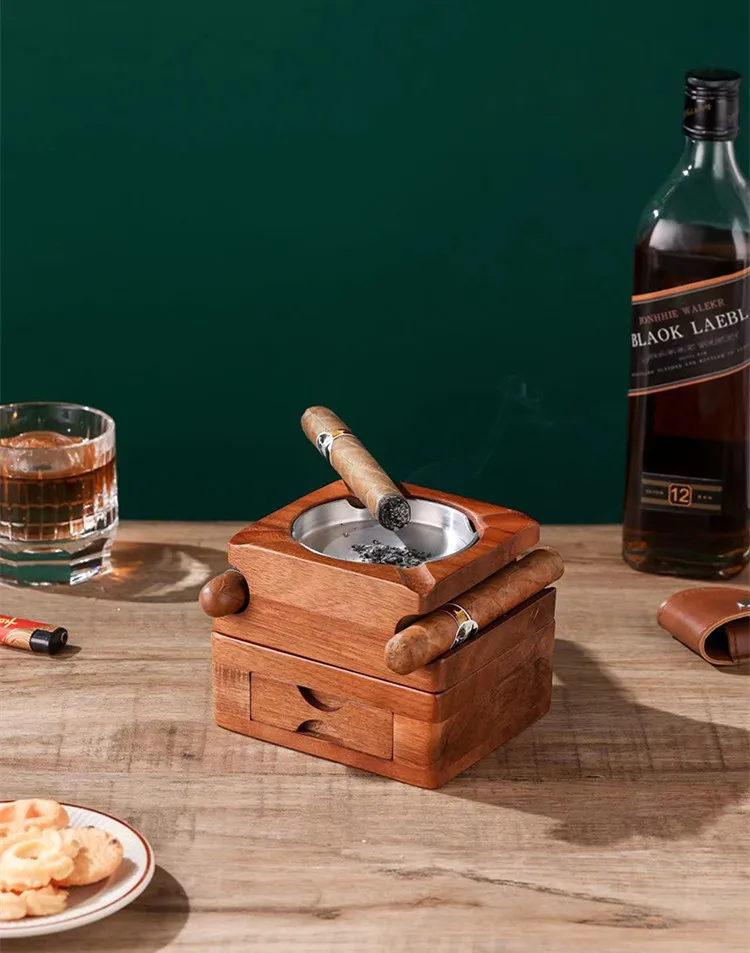 Luxury Custom Cigar Ashtray With Glass Holder Creative Unique Wooden ...
