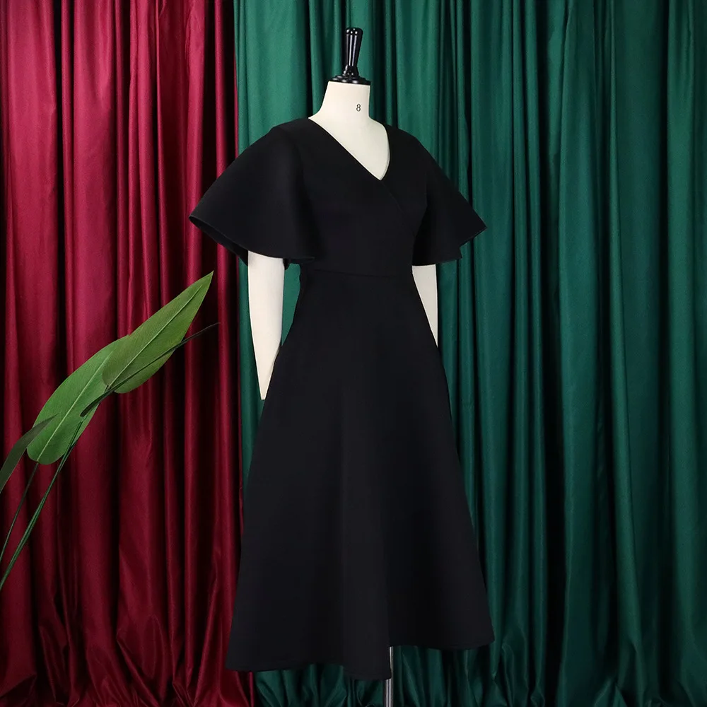 Fashion Sexy Flare Sleeve V Neck Fashion A Line Party Dresses Women Evening Dresses Women Lady