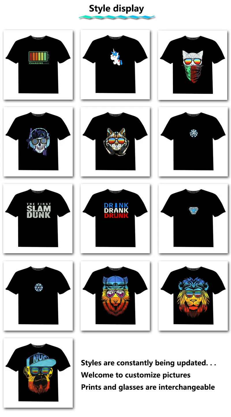 Custom Messages Scrolling Text Led El Panel Music Flashing T-shirts ...