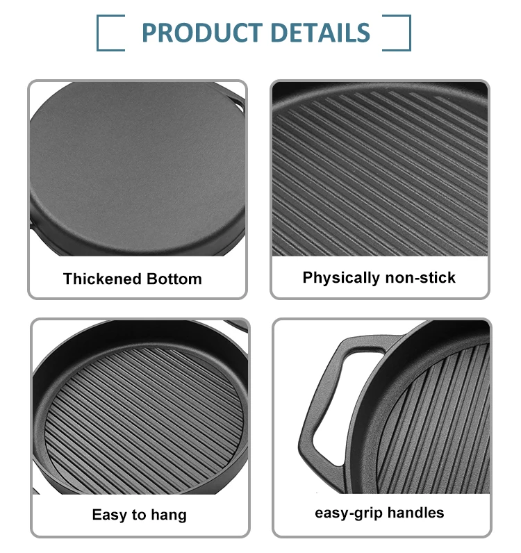 Cast Iron Pre-seasoned Round Grill Plate Breakfast Non Stick Griddle Pan