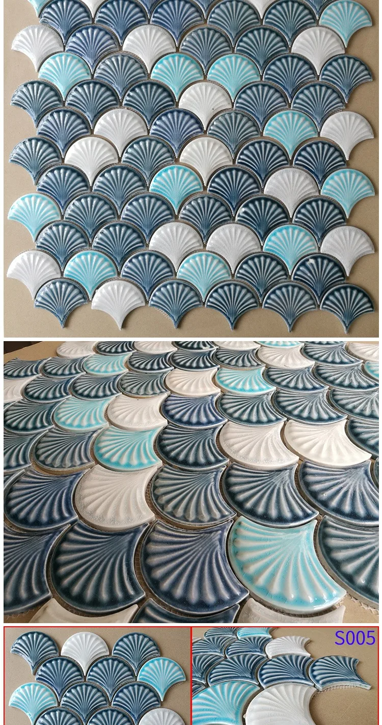 Factory Fan Shaped Fish Scale Ceramic Mosaic Wall Tile Blue Glazed ...