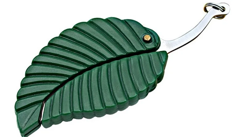 Green Mini Fold Leaf Shape Pocket Knife Folding Key Chain Knife Outdoor ...
