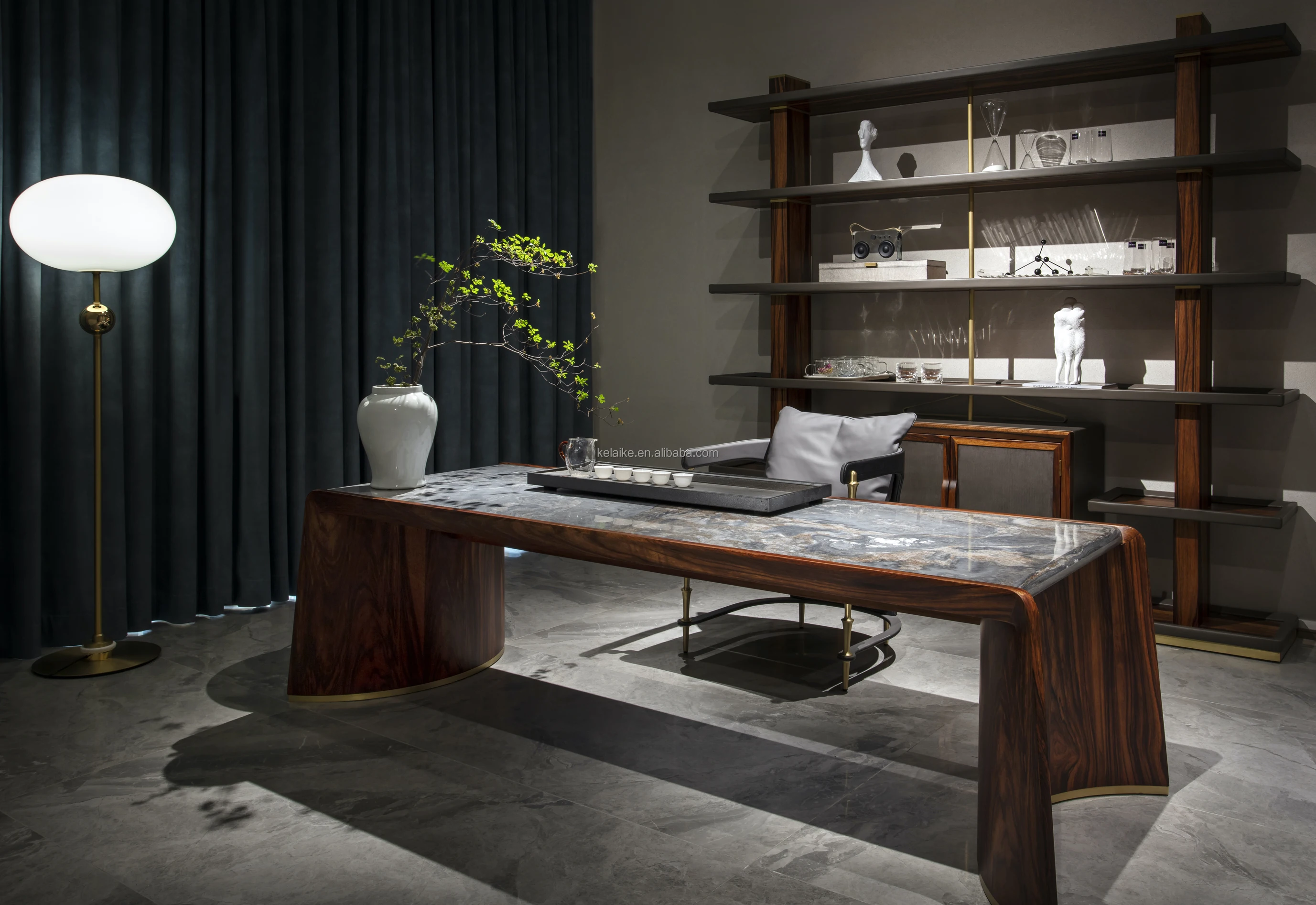 Modern Luxury Solid Wood Copper Leg Corner Table Combination Leather ...