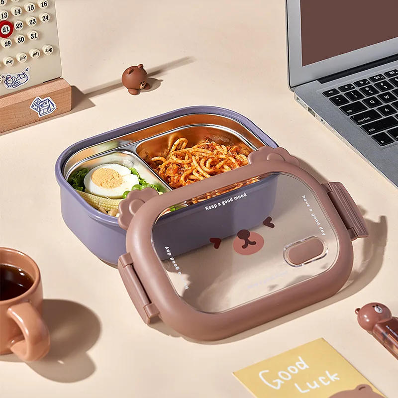 Cute Stainless Steel Compartment Bear Lunch Box Children Water ...