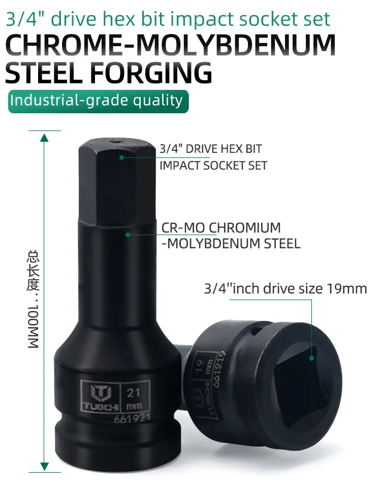 3/4" Drive Allen Hex Bit Impact Socket Set 10mm-30mm