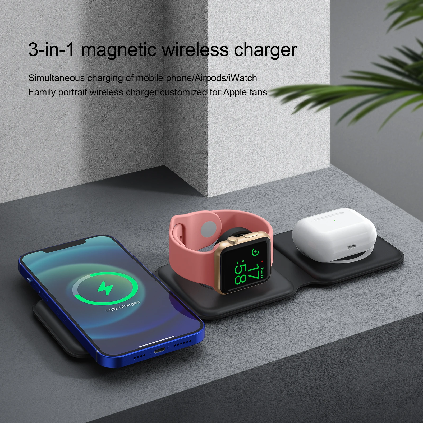 3 In 1 Magnetic Foldable Desk Phone Charger For Iphone Series 15w Fast ...