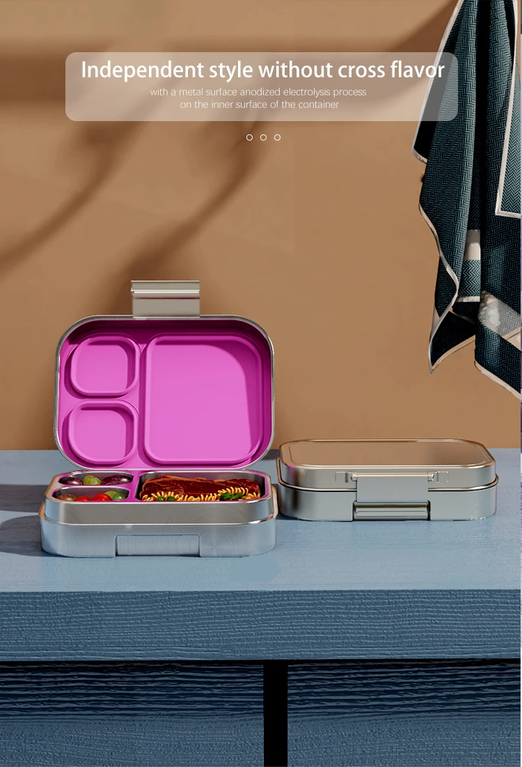 Modern Bento Style Stainless Steel Lunch Box 4 Compartment Leak-Proof ...