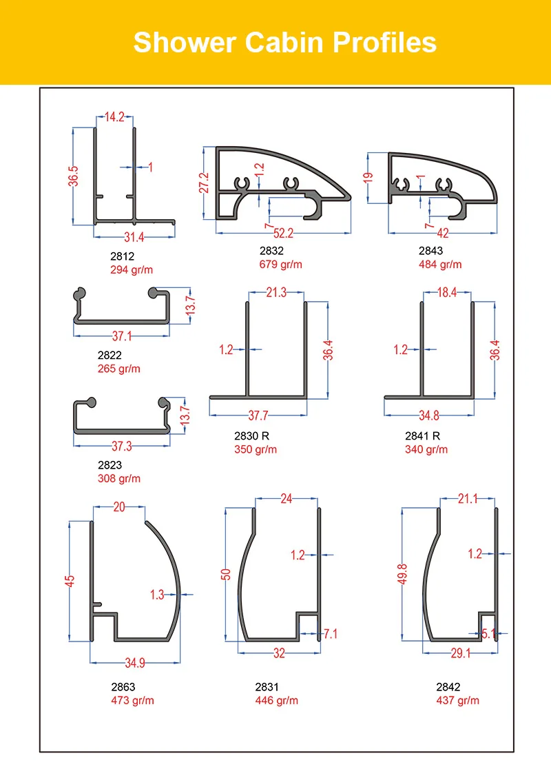 Custom 500+ Brightness Contemporary Aluminum Channels for Glass Shower ...