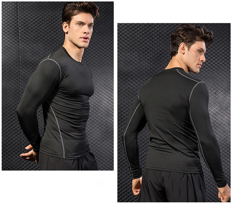 Workout Athletic Gym Fitness Polyester Quick Dry Fitted Long Sleeve ...