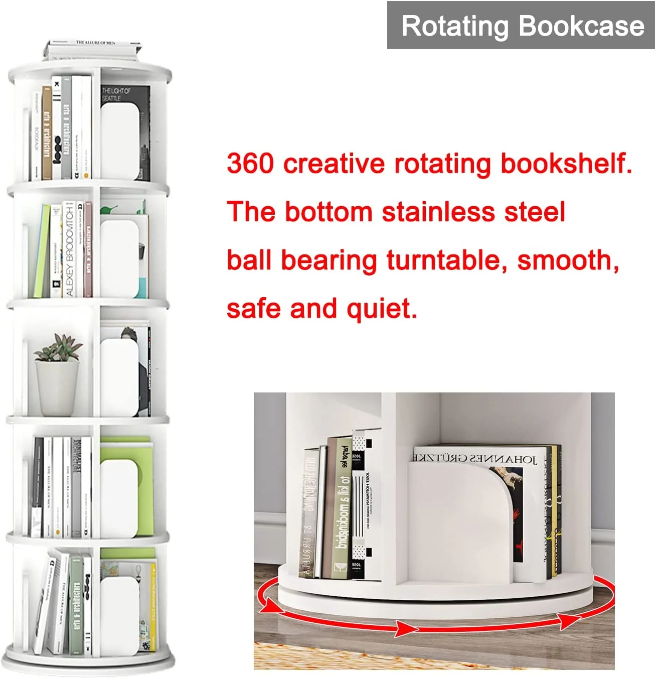 5-shelf Rotary Bookshelf - High-Density Storage Solution