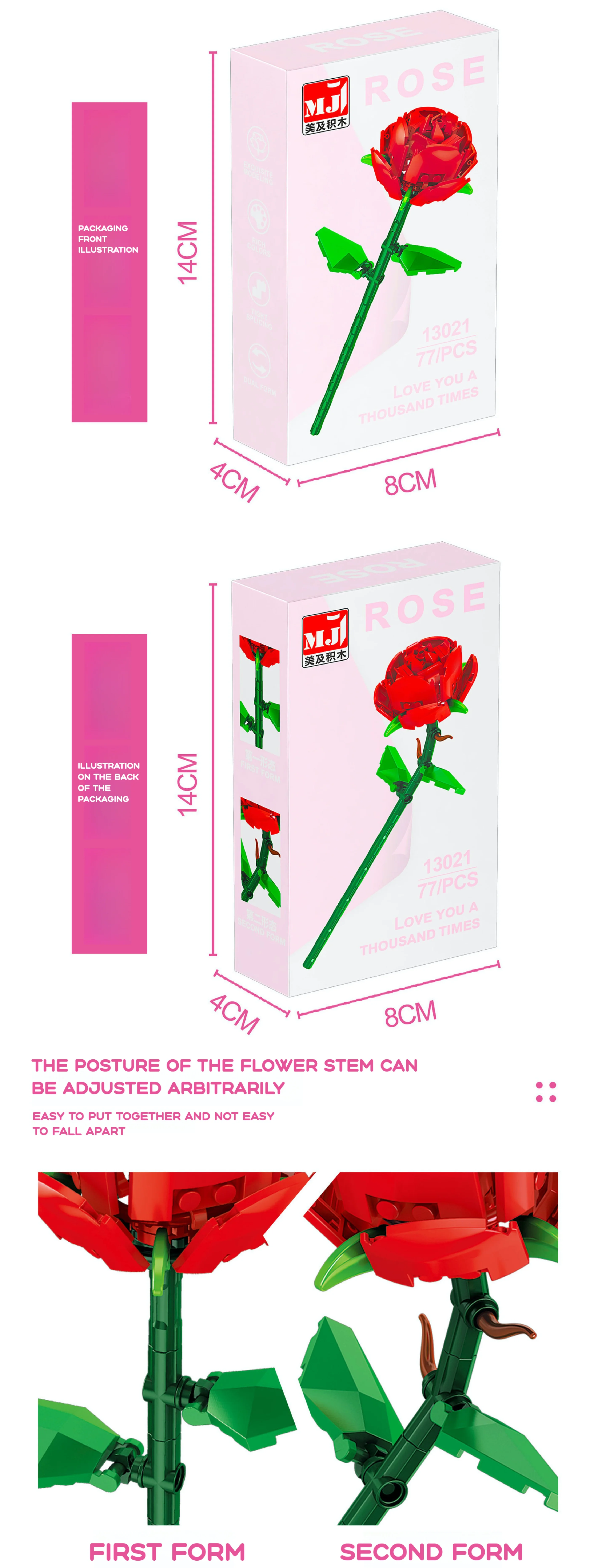 Yizhi Creative Diy Rose Building Blocks Flower Block Toys Educational ...