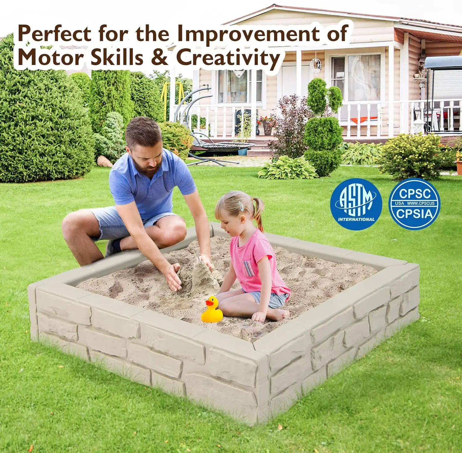 Plastic Stone-wall Sandpit Sandpool Sandbox for Kids on Beach Lawn ...