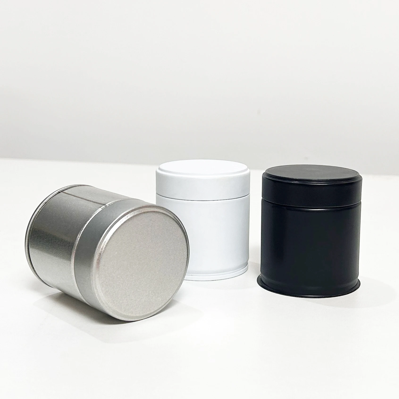 Empty Aluminum Tea Silver Screw Cap Coffee Tin Round White 50gr 100g ...