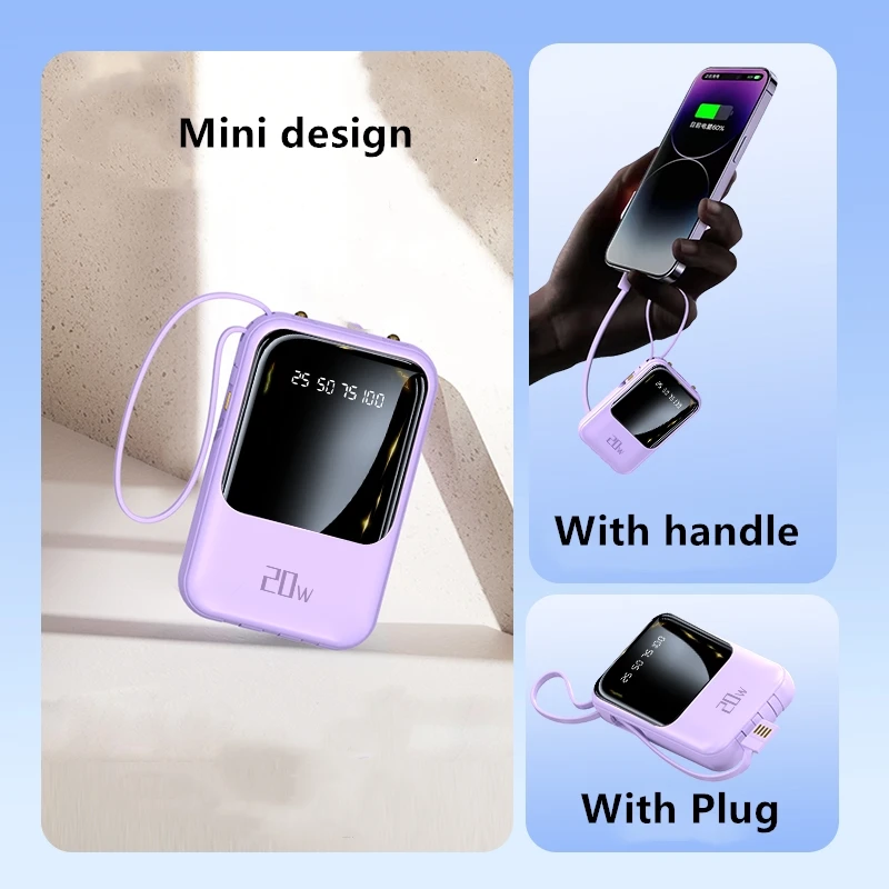 Custom Mini 20000mah Power Bank Fast Charging Powerbank With 4 Cables ...